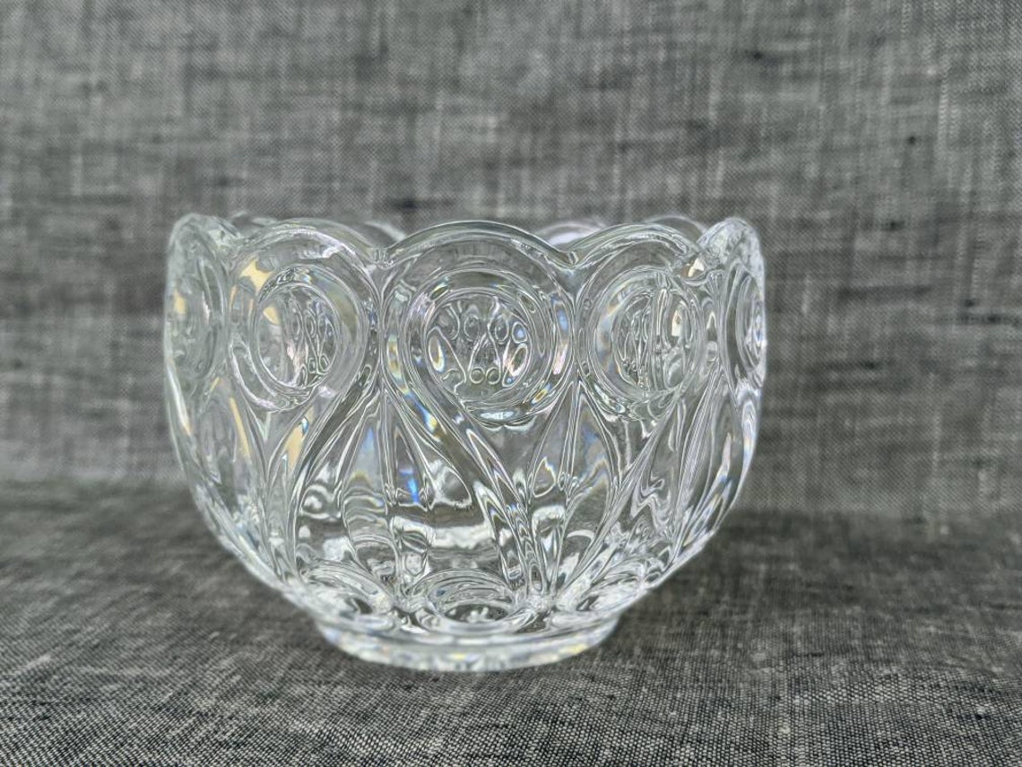 Small Vintage Glass Bowl with Scroll Design | Etsy