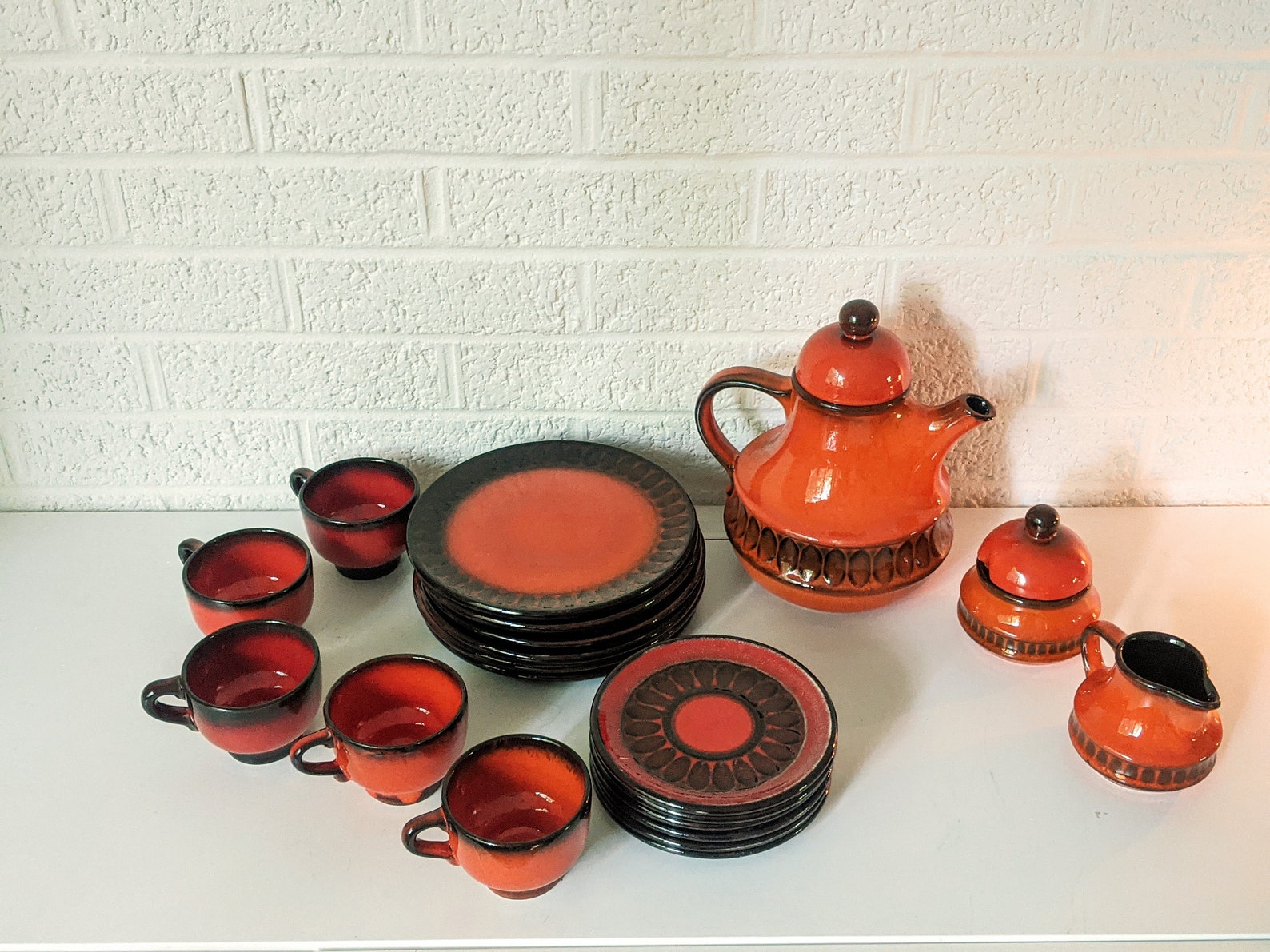 Vintage Red-orange Pottery Dish Set 20-piece Teapot - Etsy