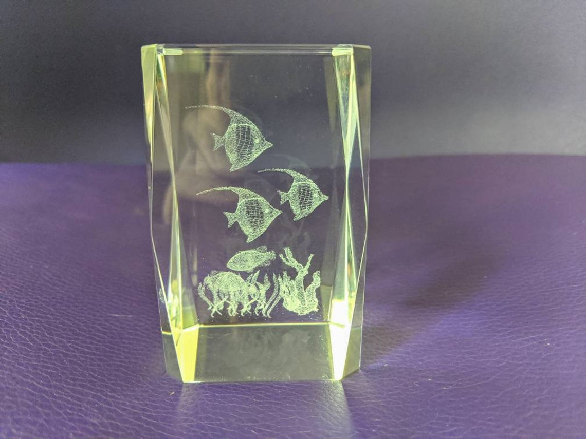 Vintage Laser Engraved Fish Crystal Cut Glass Paperweight - Etsy