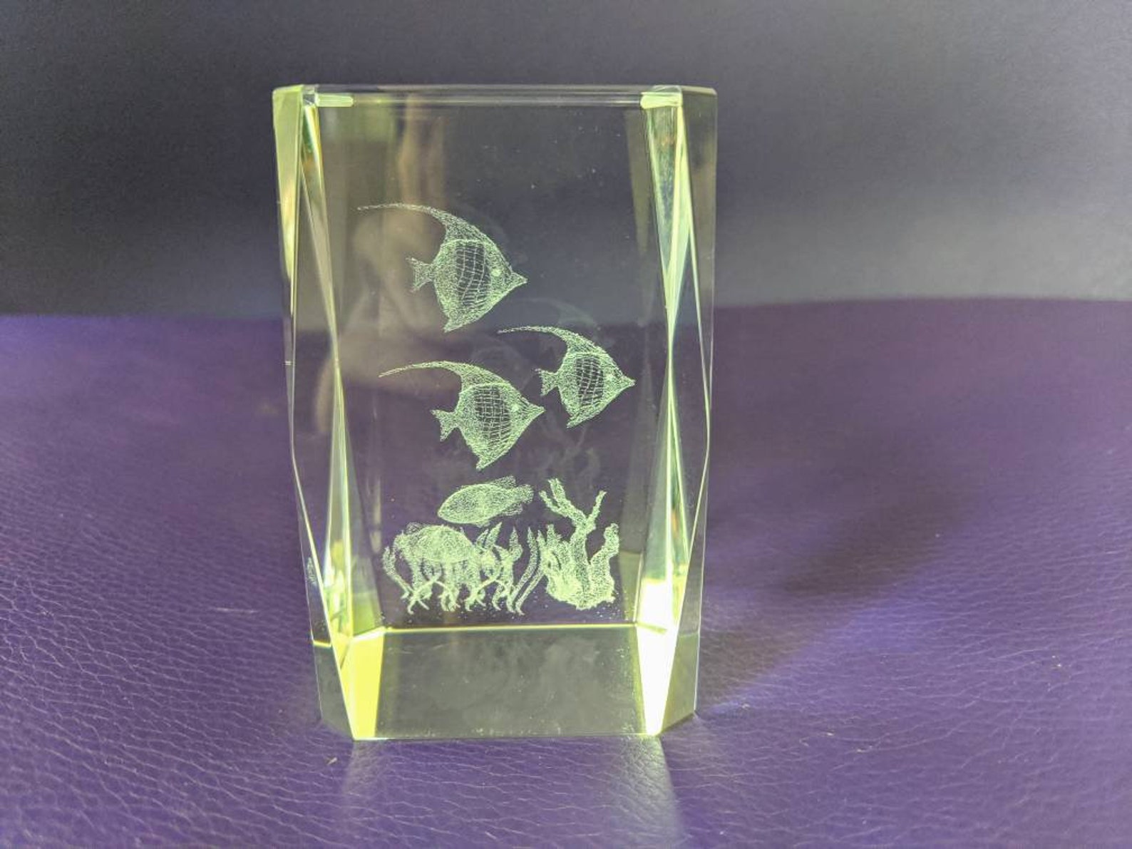 Vintage Laser Engraved Fish Crystal Cut Glass Paperweight - Etsy