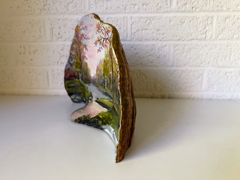 Vintage Painting on Burlwood Painted Tree Conk Painted - Etsy