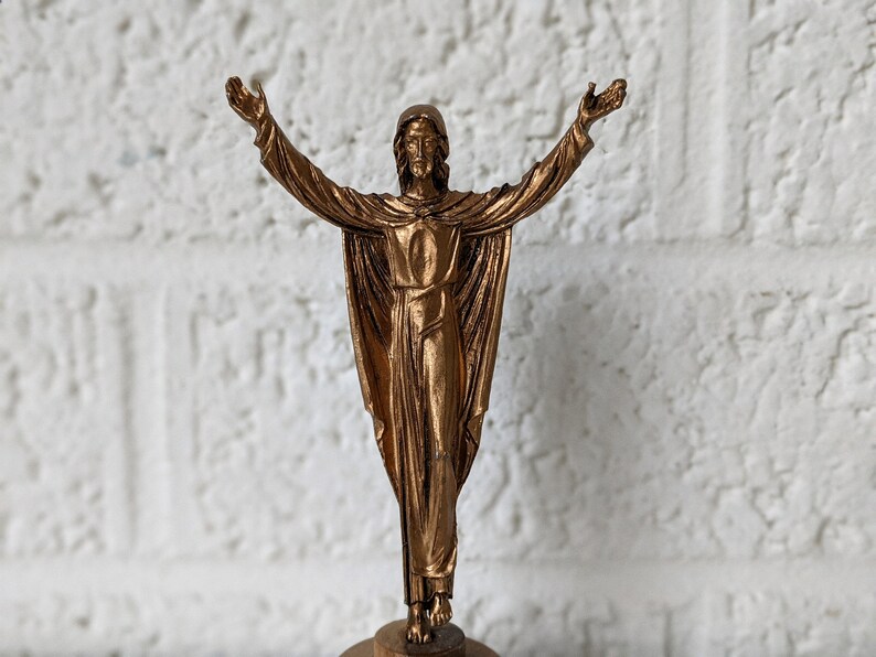 Small Vintage Jesus Figurine | Metal and Wood Jesus Statuette - Etsy