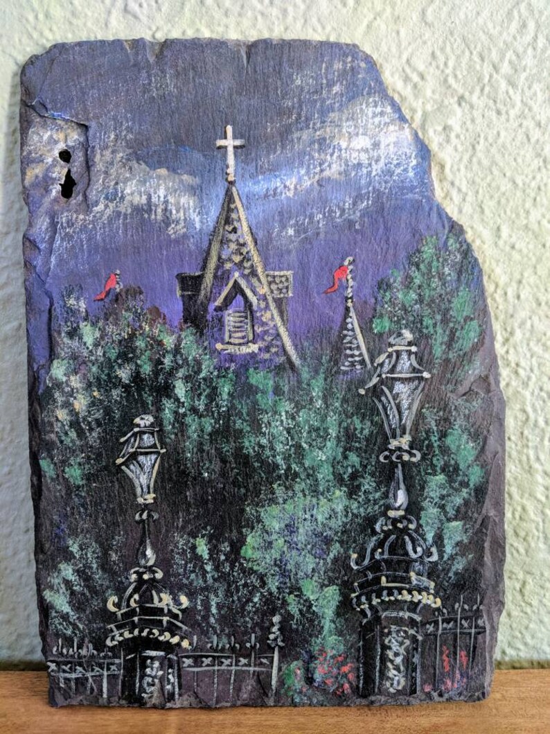 Church Painting on Slate Roof Shingle | Etsy