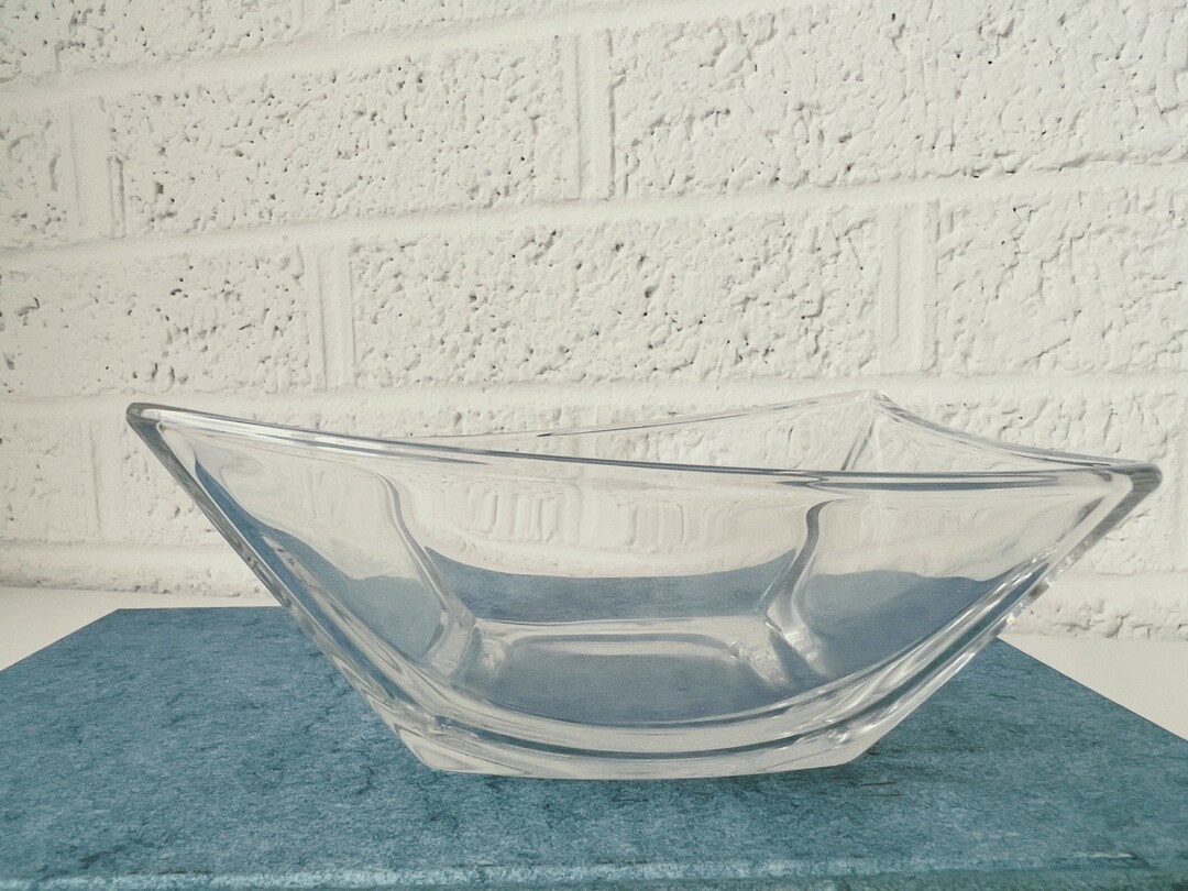 Small Vintage Clear Glass Bowl Square Bowl With Concave, Curved Sides ...