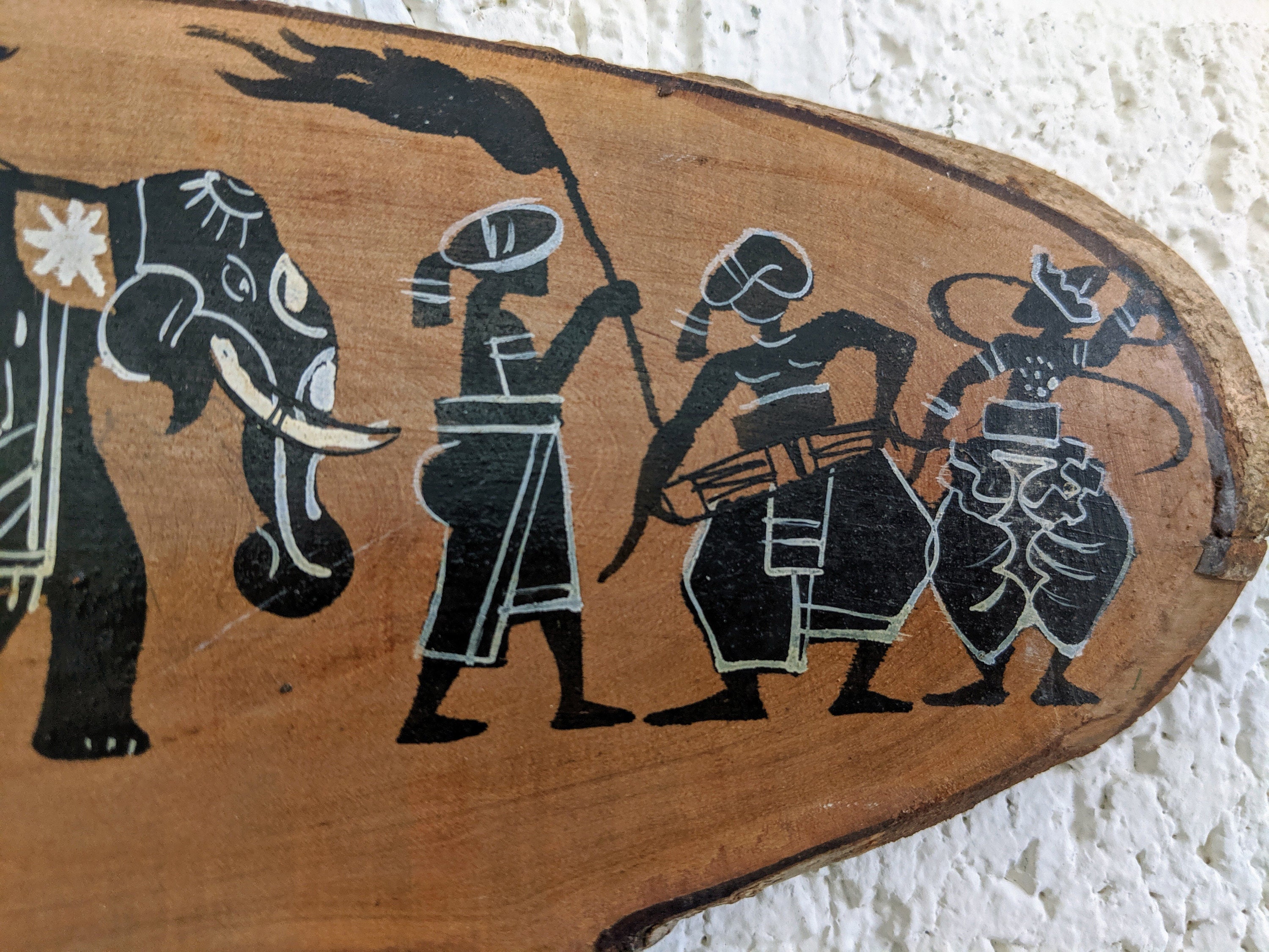 Vintage Painting on Tree Slice African Elephant Parade | Etsy