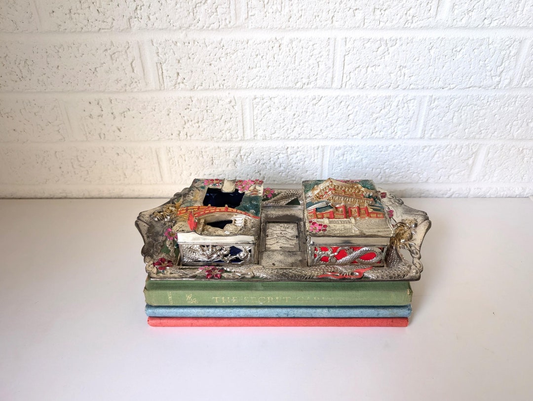 Vintage Japanese Table Top Smoking Set | Ashtray, Cigarette Box, and ...