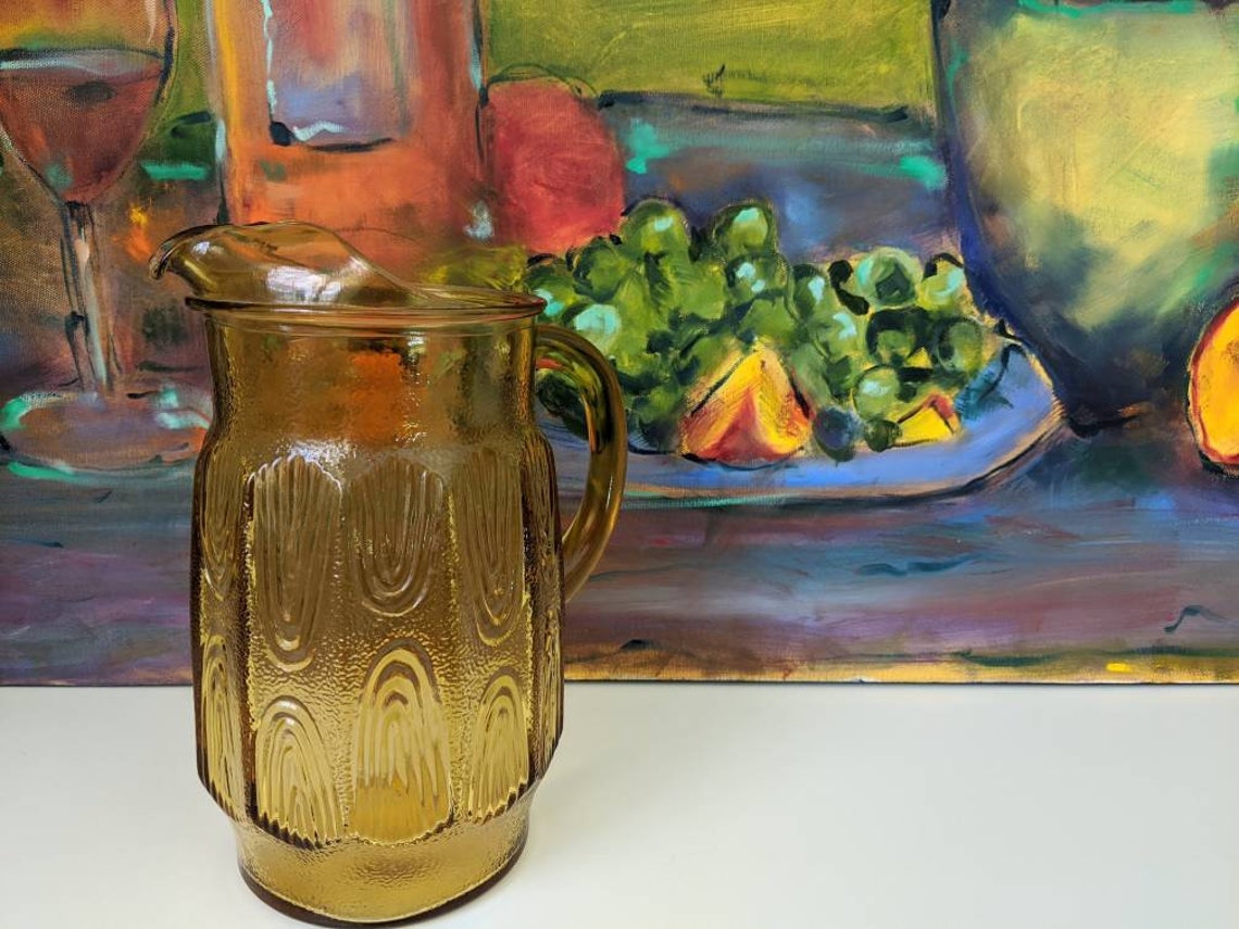 Rare Vintage Anchor Hocking Pattern Amber Pitcher - Etsy