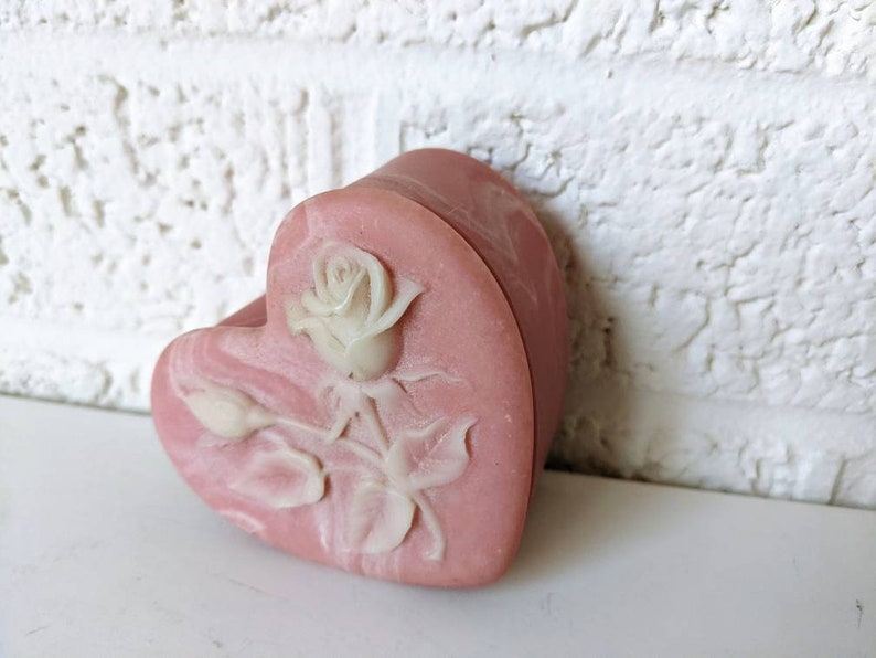 Vintage Incolay Heart Shaped Ring Box Pink With White Roses - Etsy