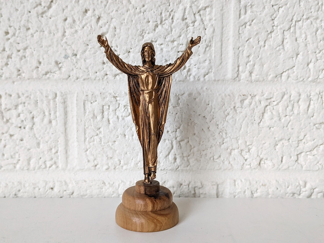 Small Vintage Jesus Figurine | Metal and Wood Jesus Statuette - Etsy