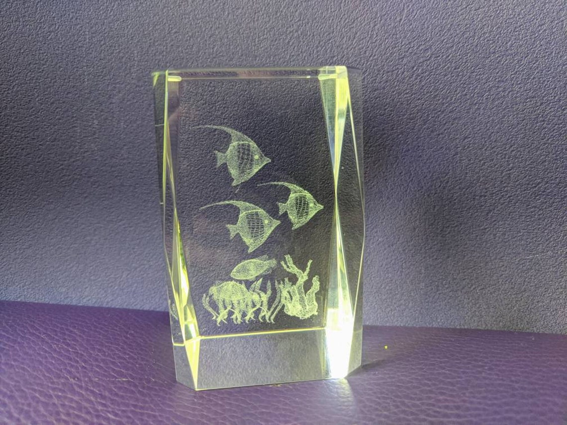 Vintage Laser Engraved Fish Crystal Cut Glass Paperweight - Etsy