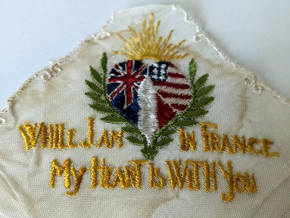 Vintage WWI Embroidered Lace Handkerchief While I Am in - Etsy