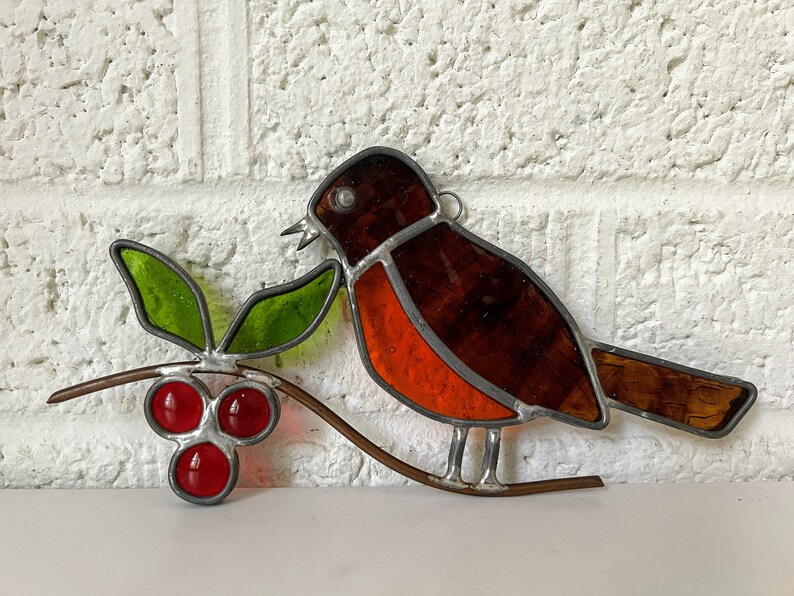 Vintage Robin Stained Glass Suncatcher Stained Leaded Glass - Etsy