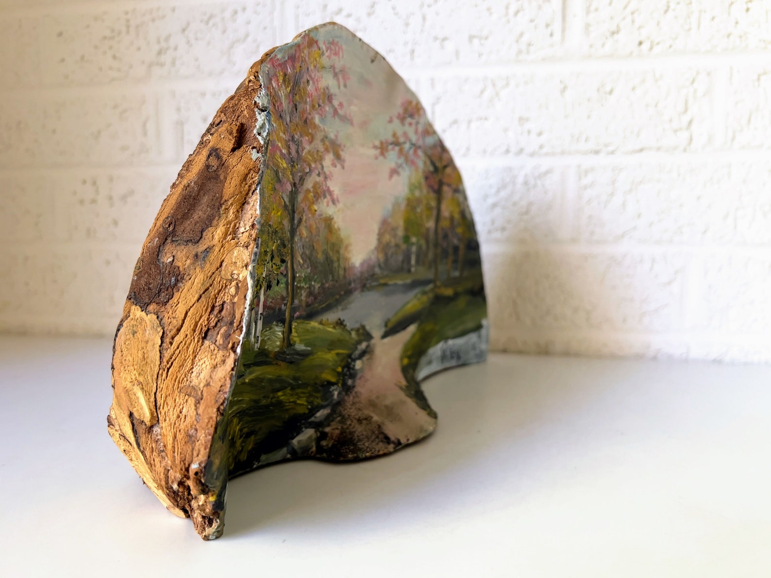 Vintage Painting on Burlwood Painted Tree Conk Painted - Etsy