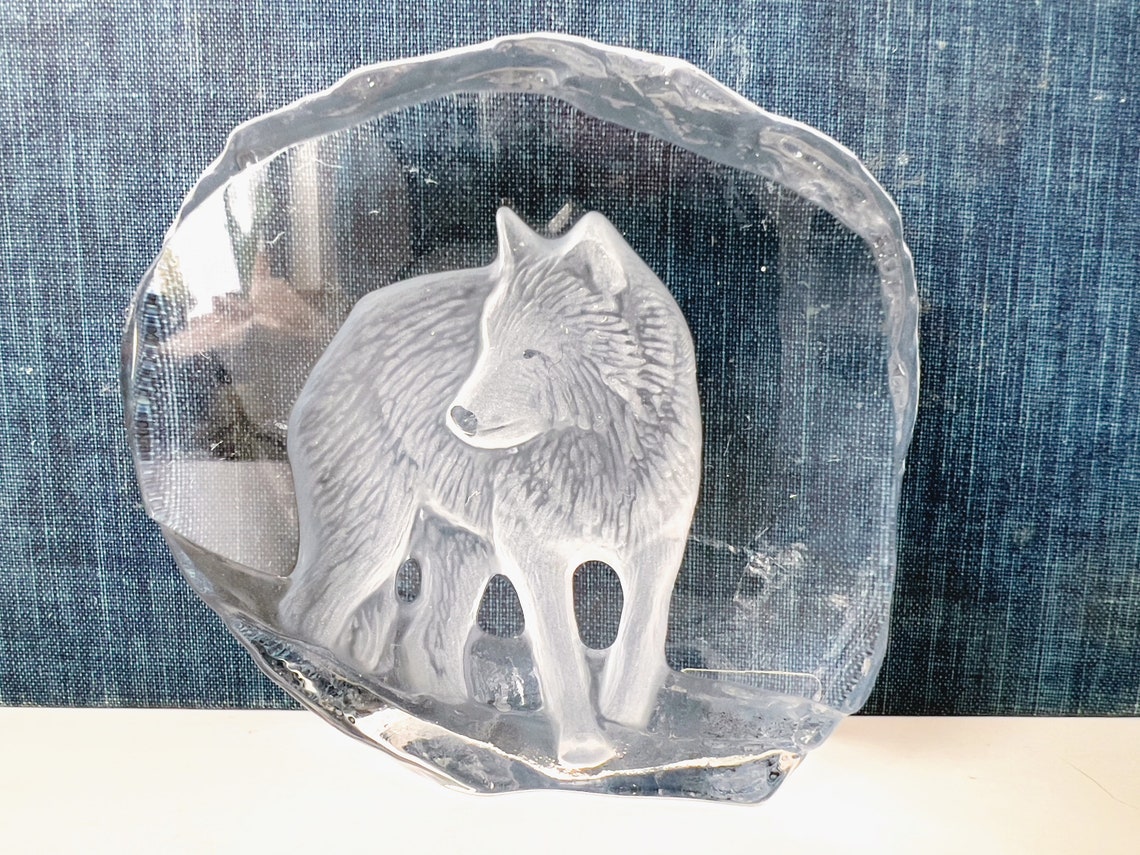 Vintage Nybro Sweden Lead Crystal Wolf Sculpture - Etsy