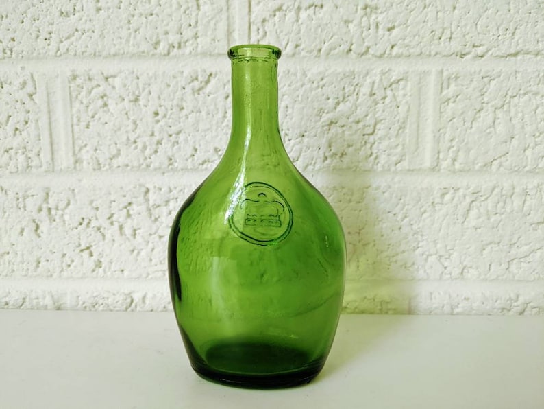 Vintage Wheaton Glass Bottle, Green With Crown Design - Etsy