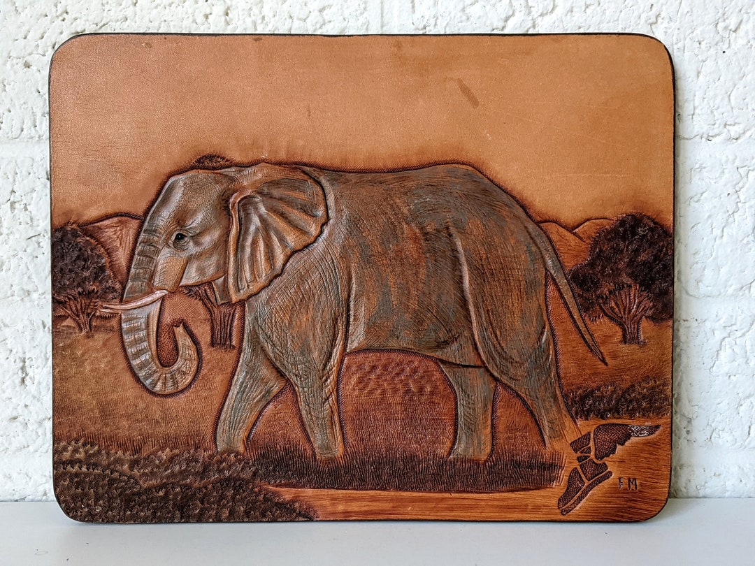 Vintage Hand Tooled Leather Art Felicity Mcnamara Elephant - Etsy
