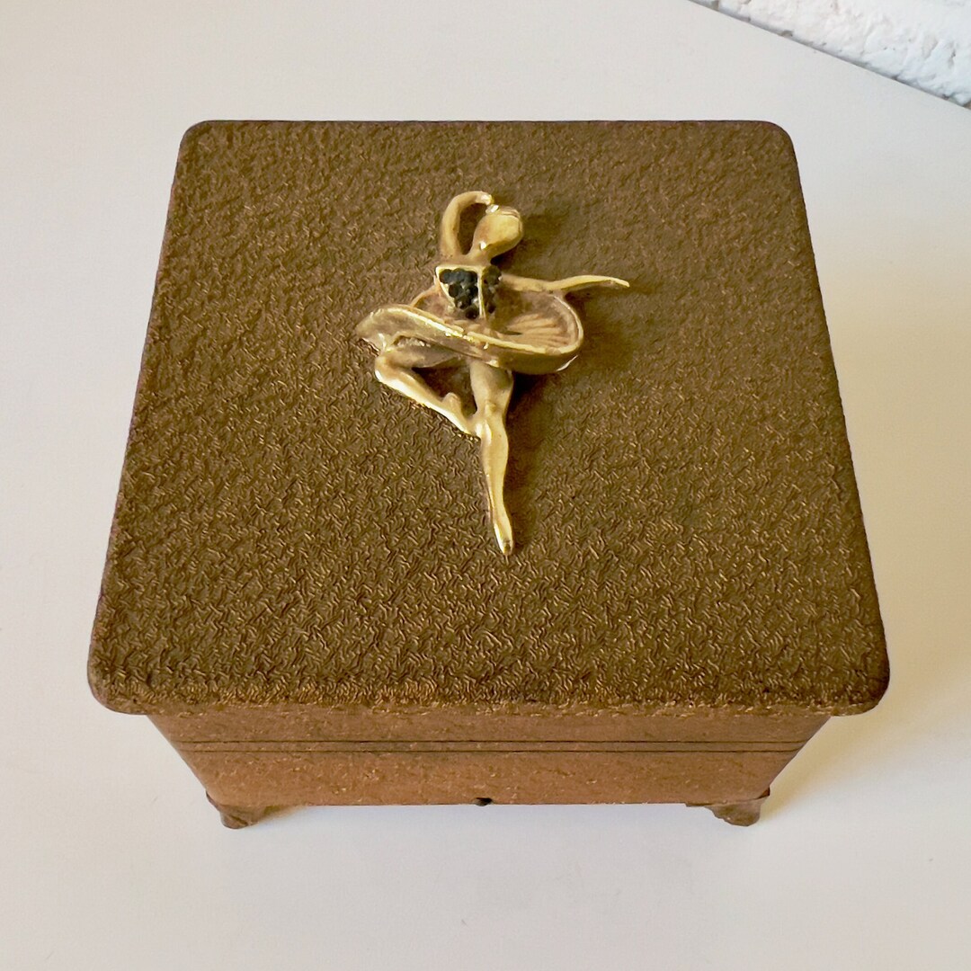 Vintage Gold Tone Music Box Featuring Ballerina on Top With Black ...