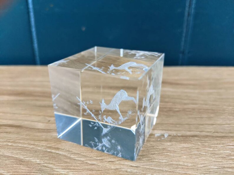 Vintage Laser Engraved Glass Cube Deer at Tree Stands on - Etsy