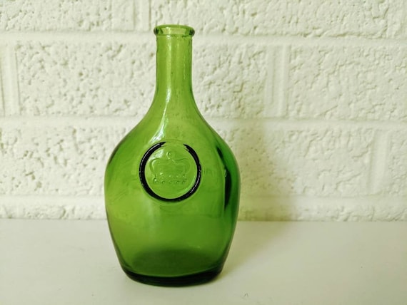 Vintage Wheaton Glass Bottle Green With Crown Design Etsy
