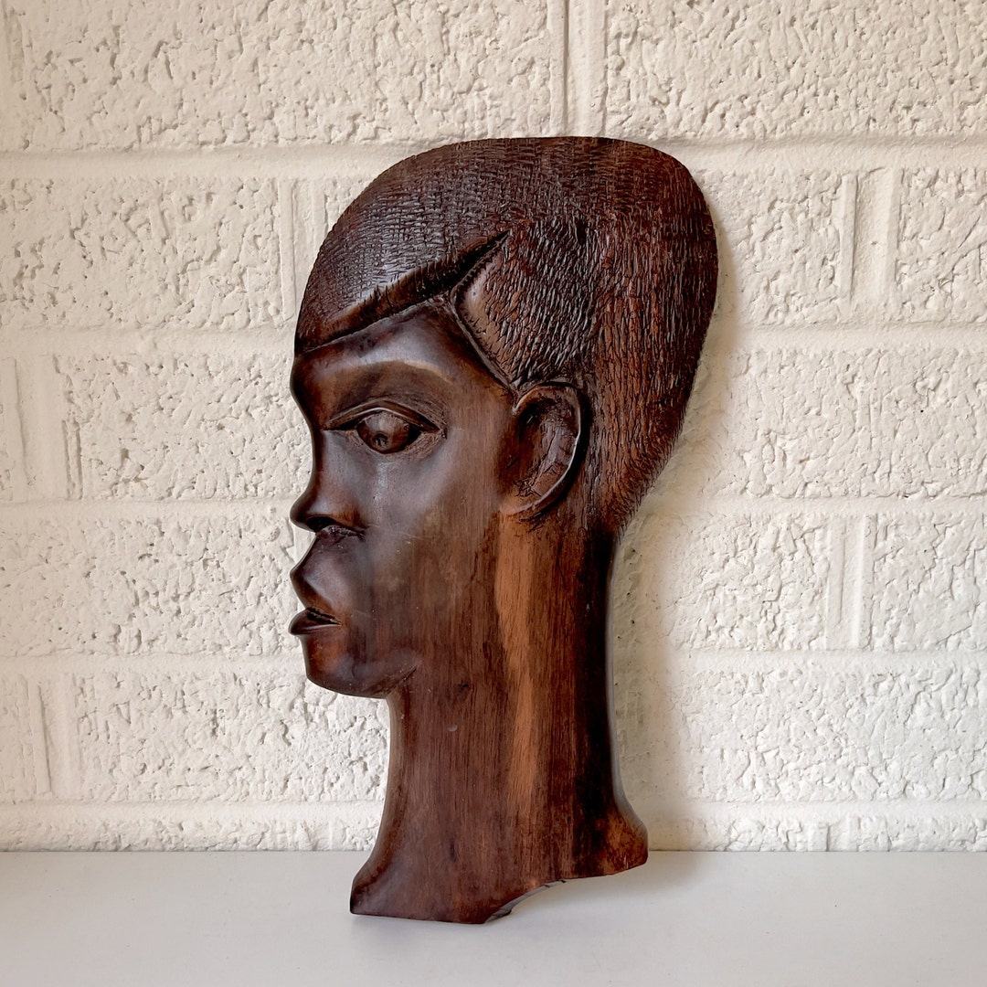 Vintage African Wood Face Carving, Hand Carved | Wall Art | Profile ...