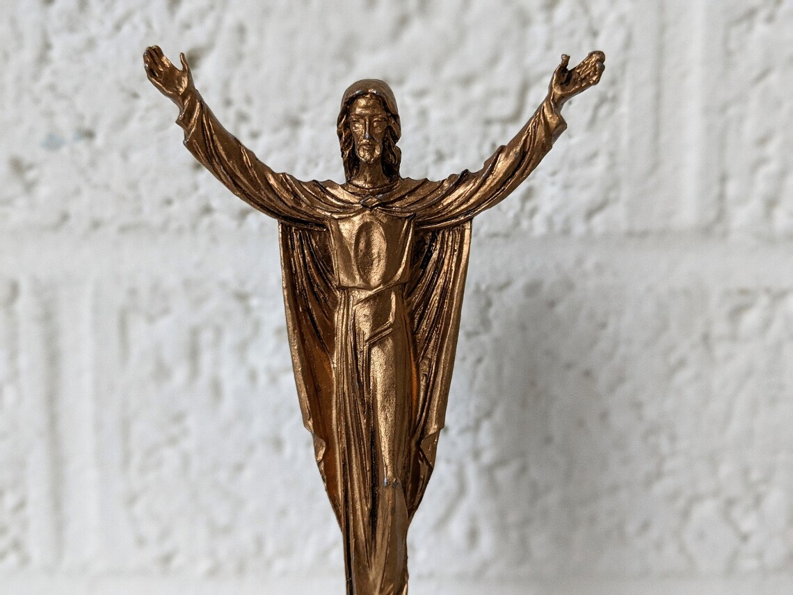 Small Vintage Jesus Figurine Metal and Wood Jesus Statuette | Etsy