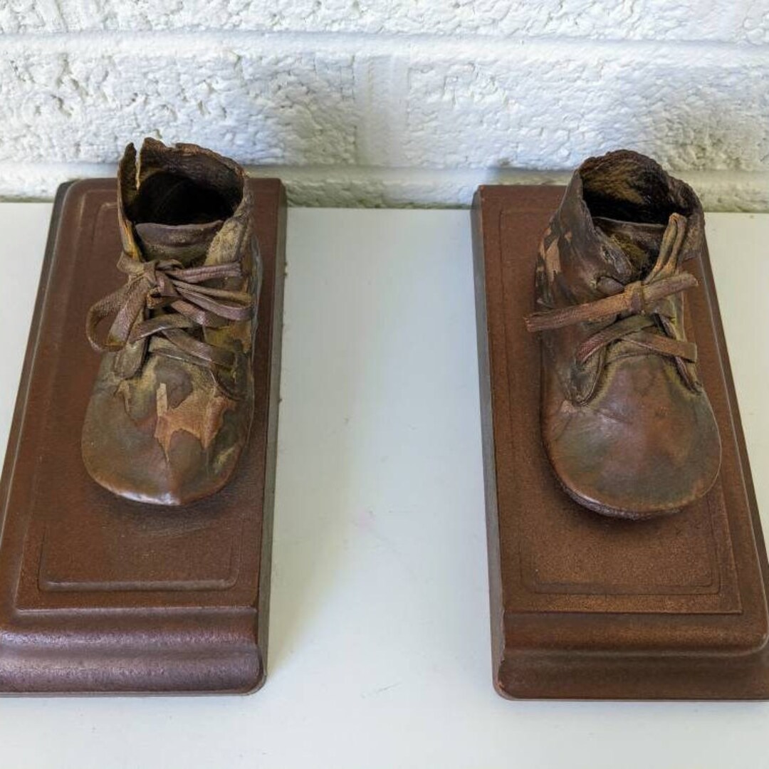 Vintage Copper Dipped Baby Shoe Bookends - Etsy
