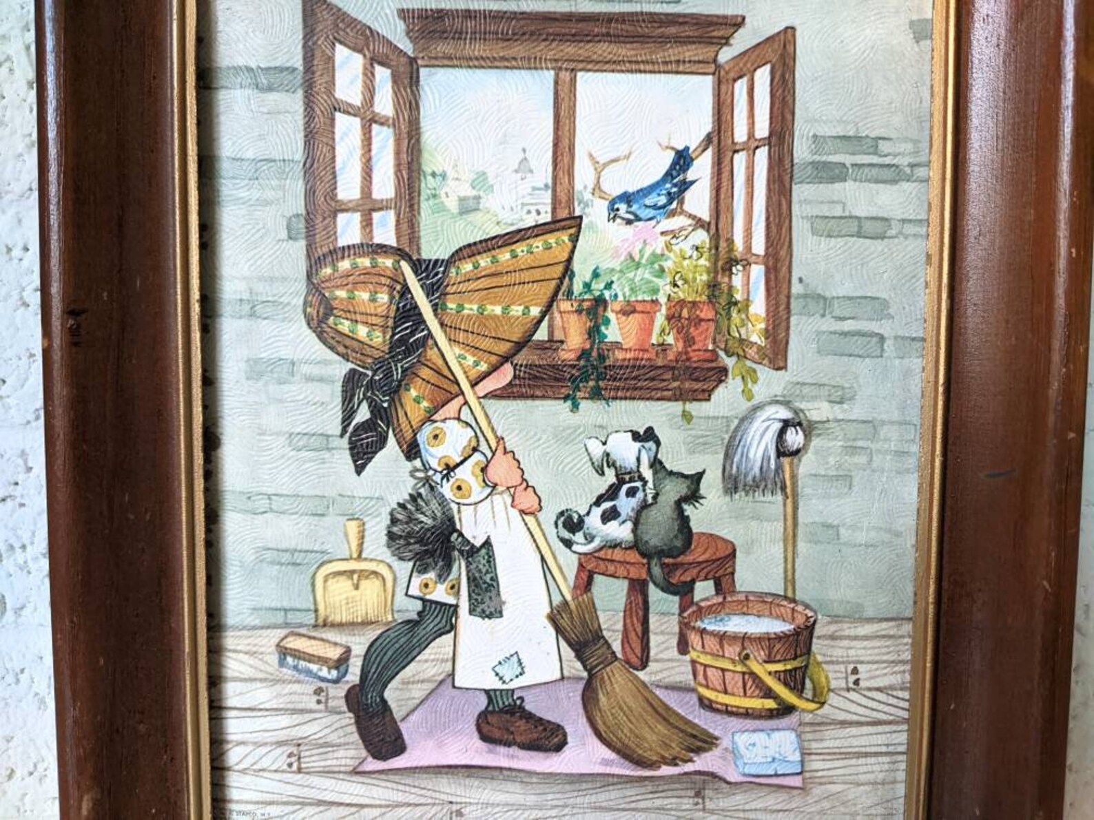 Vintage Framed I.V.Y Lithograph Art Print of a Girl in a Bonnet ...