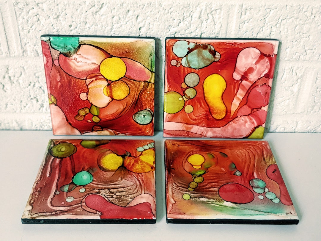 Vintage Alcohol Ink Tile Coasters Set of 4 - Etsy