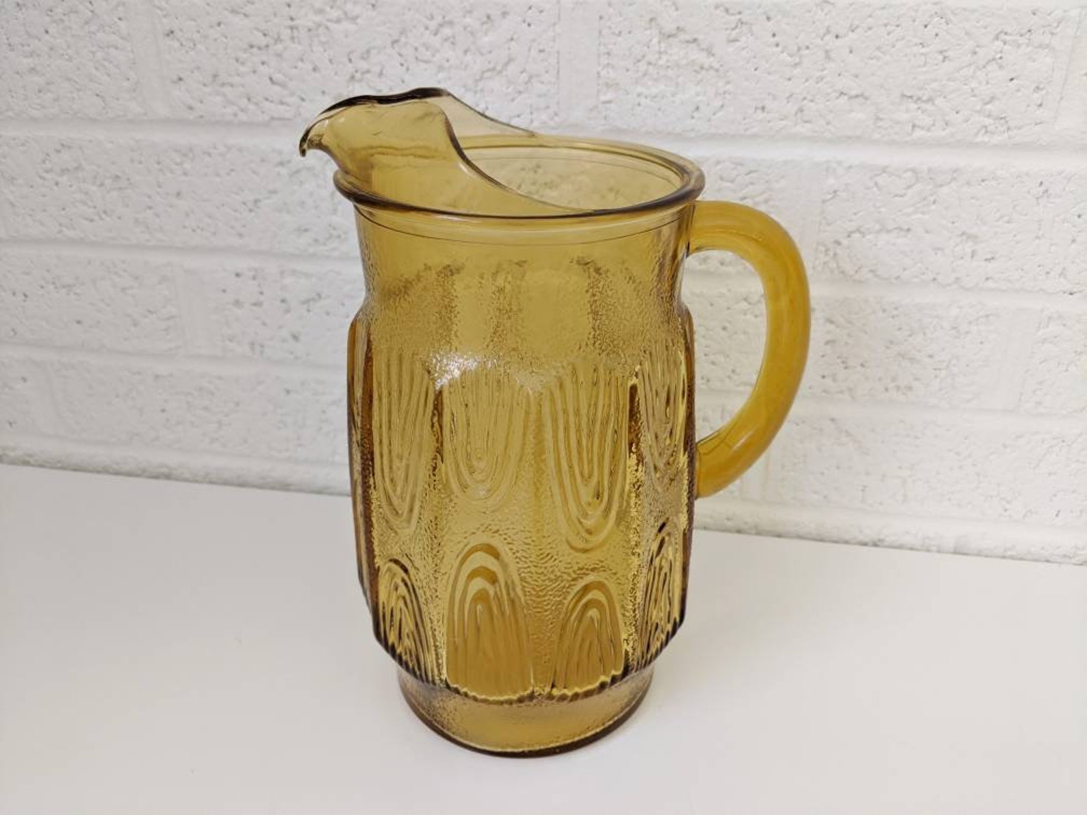 Rare Vintage Anchor Hocking Pattern Amber Pitcher - Etsy