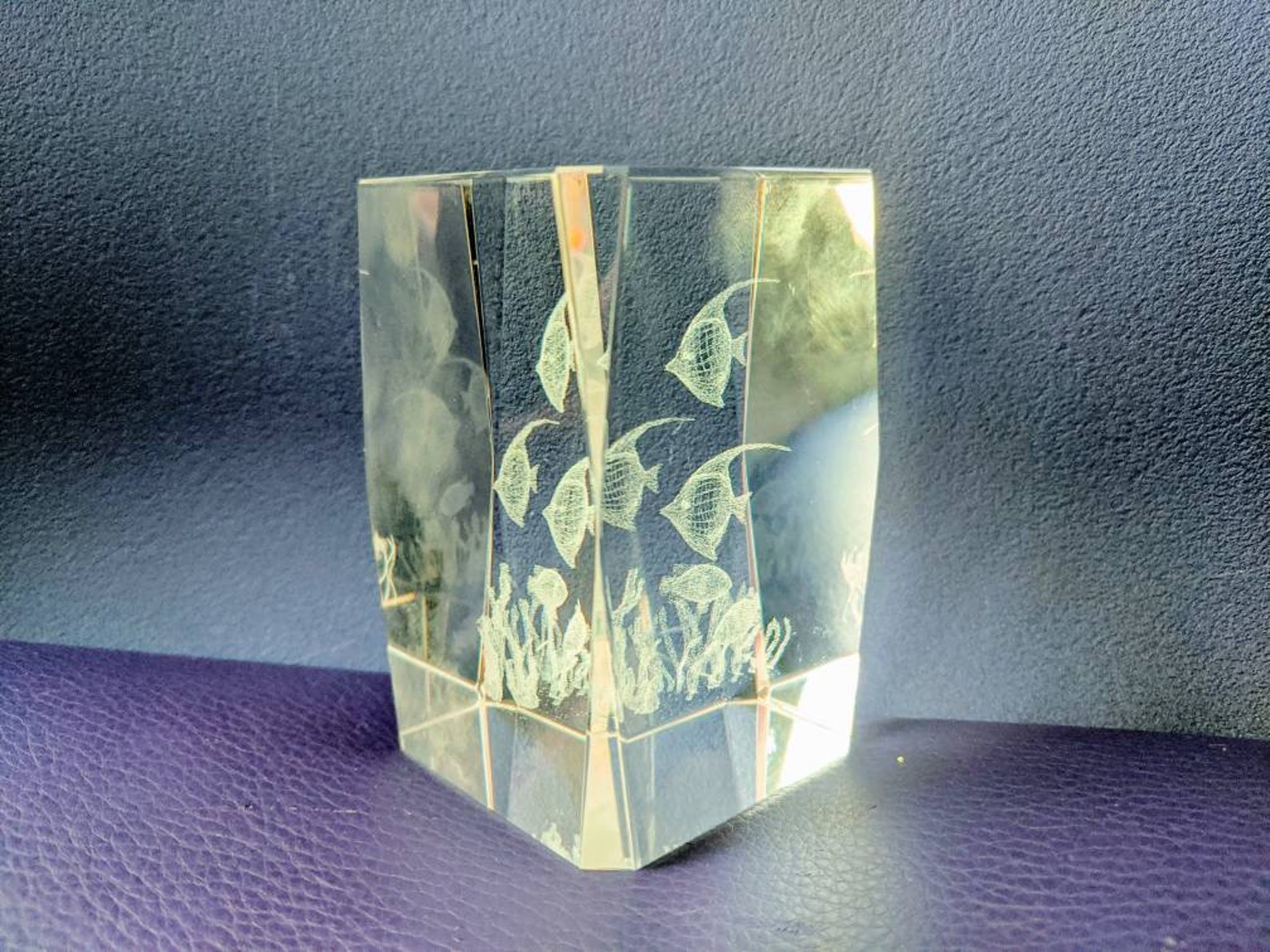 Vintage Laser Engraved Fish Crystal Cut Glass Paperweight - Etsy