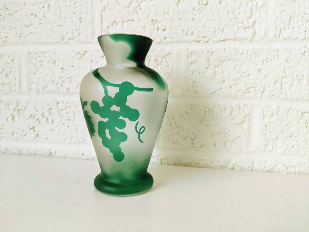 Vintage Bayel Cameo Glass Crystal Vase Grape Clusters and Leaves Signed ...