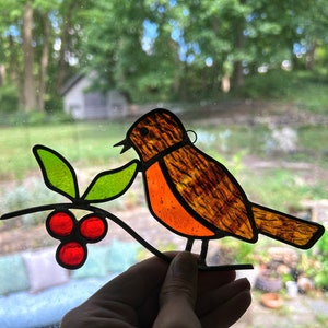 Vintage Robin Stained Glass Suncatcher | Stained, Leaded Glass Window ...