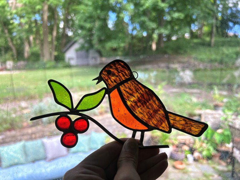 Vintage Robin Stained Glass Suncatcher Stained Leaded Glass - Etsy