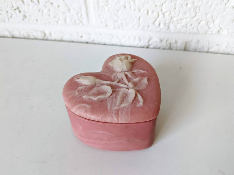 Vintage Incolay Heart Shaped Ring Box Pink With White Roses - Etsy