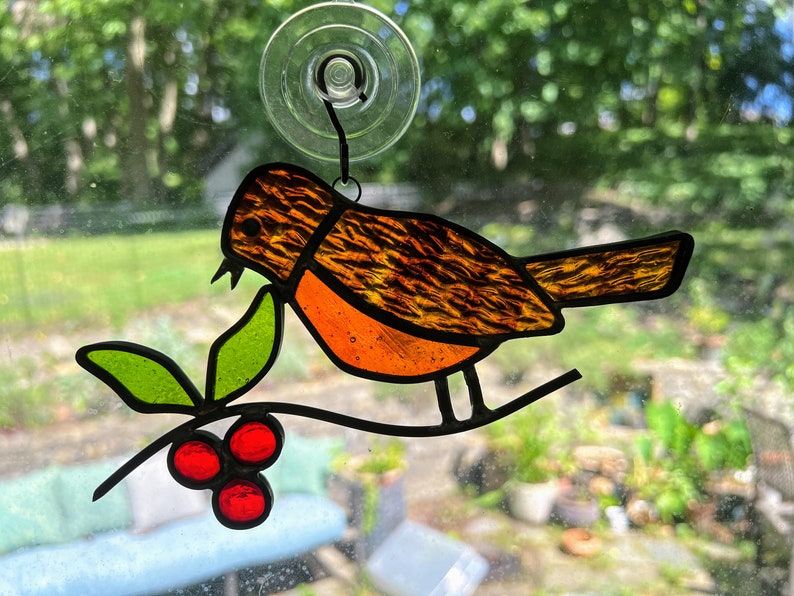 Vintage Robin Stained Glass Suncatcher Stained Leaded Glass - Etsy