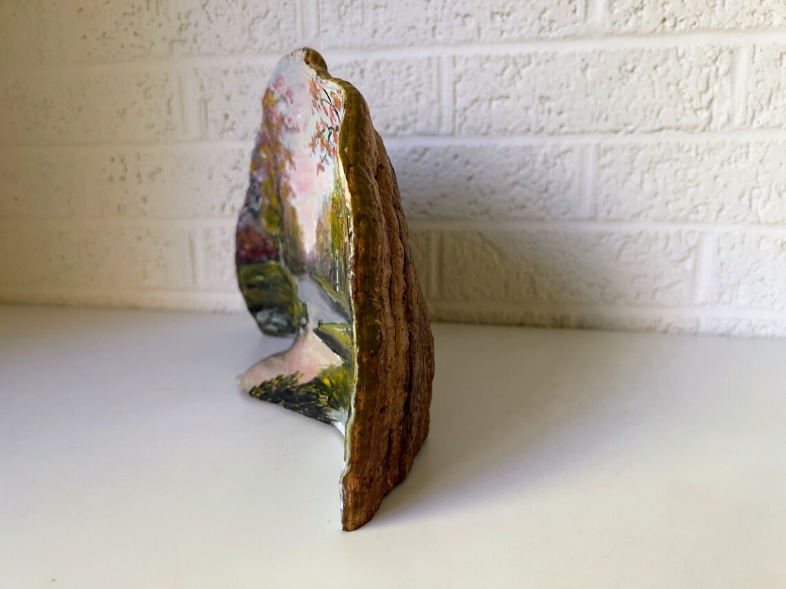 Vintage Painting on Burlwood Painted Tree Conk Painted - Etsy