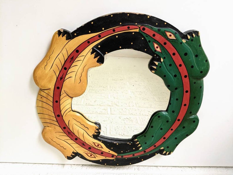 Vintage Wooden Framed Mirror With Two Lizards Alligators or - Etsy