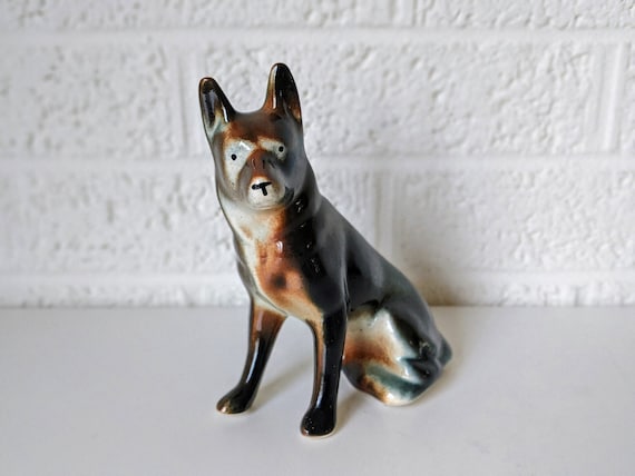 Vintage German Shepherd Figurine Seated Dog Glazed Ceramic - Etsy