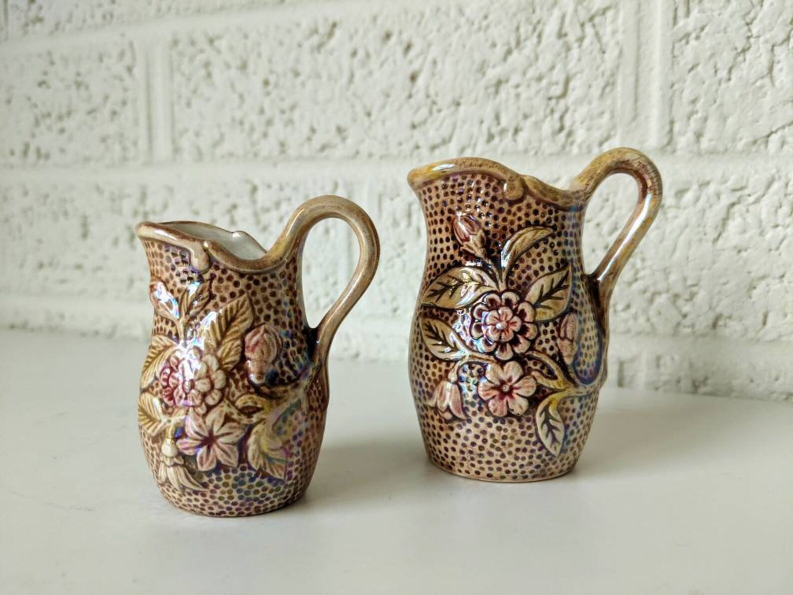 Vintage Pair Iridescent Miniature Pitcher Vases | Flower Bud Vases ...