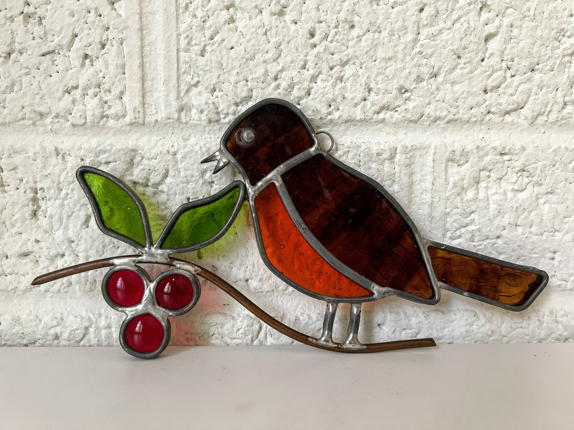 Vintage Robin Stained Glass Suncatcher Stained Leaded Glass - Etsy