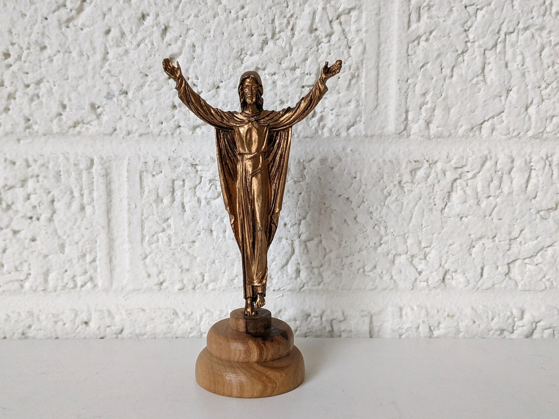 Small Vintage Jesus Figurine | Metal and Wood Jesus Statuette - Etsy