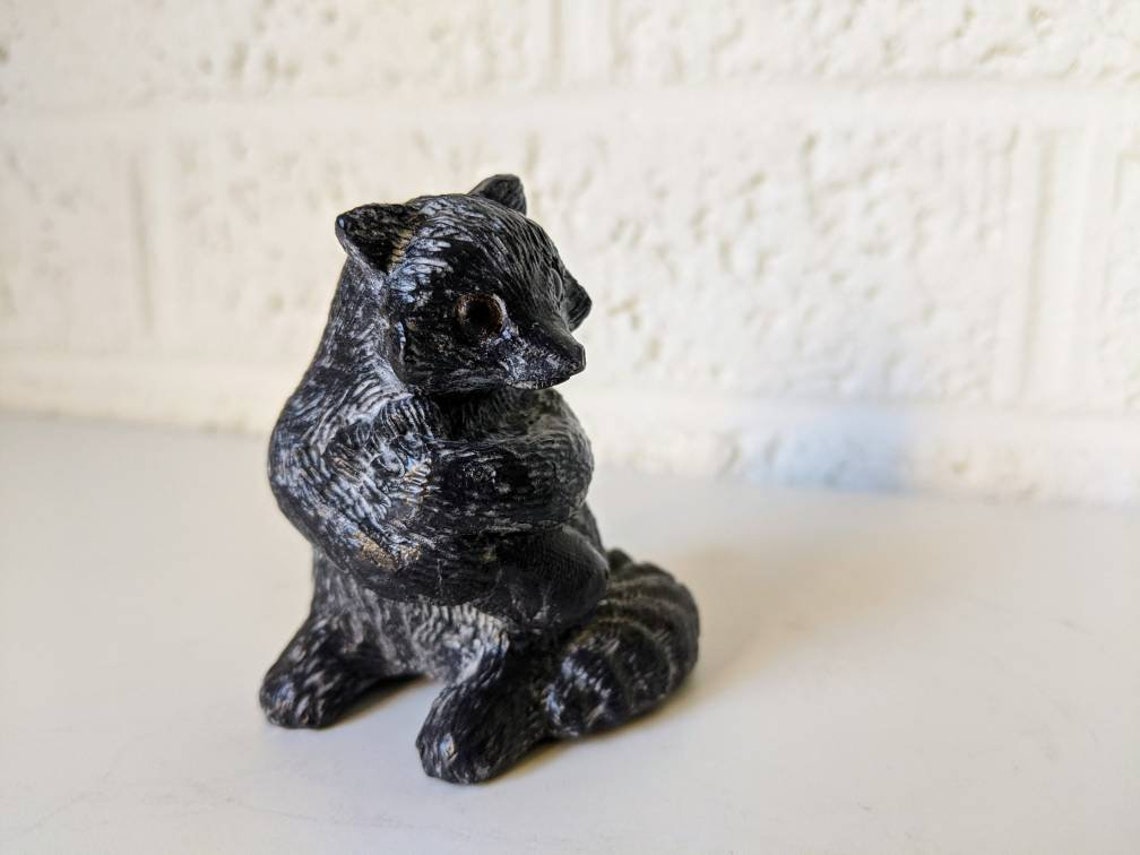 Vintage Wolf Original Raccoon With Fish Figurine Carved - Etsy