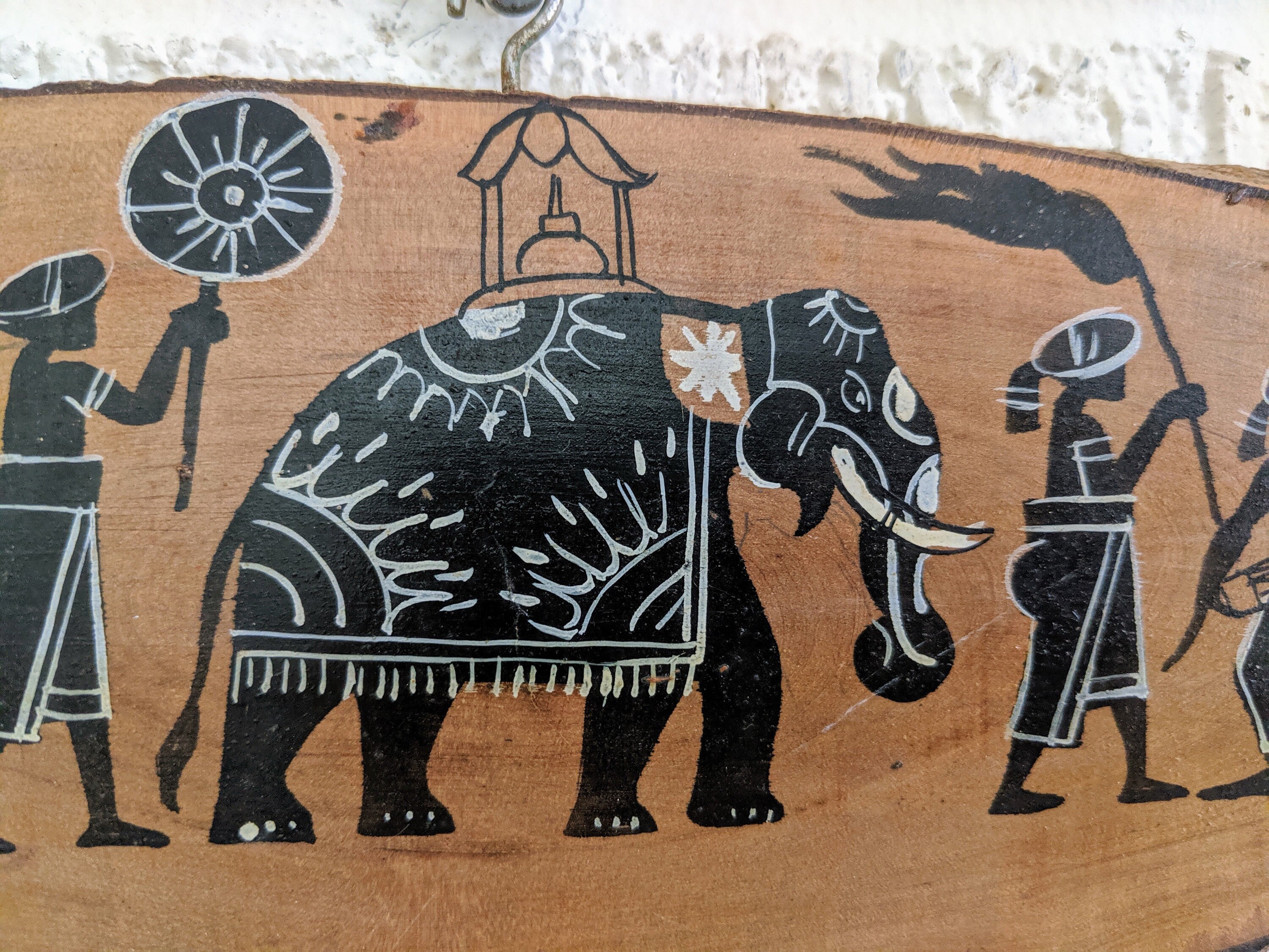 Vintage Painting on Tree Slice African Elephant Parade | Etsy