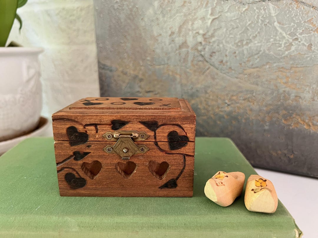 Vintage Wooden Trinket Box and Miniature Clogs | Miniature Wood Chest ...
