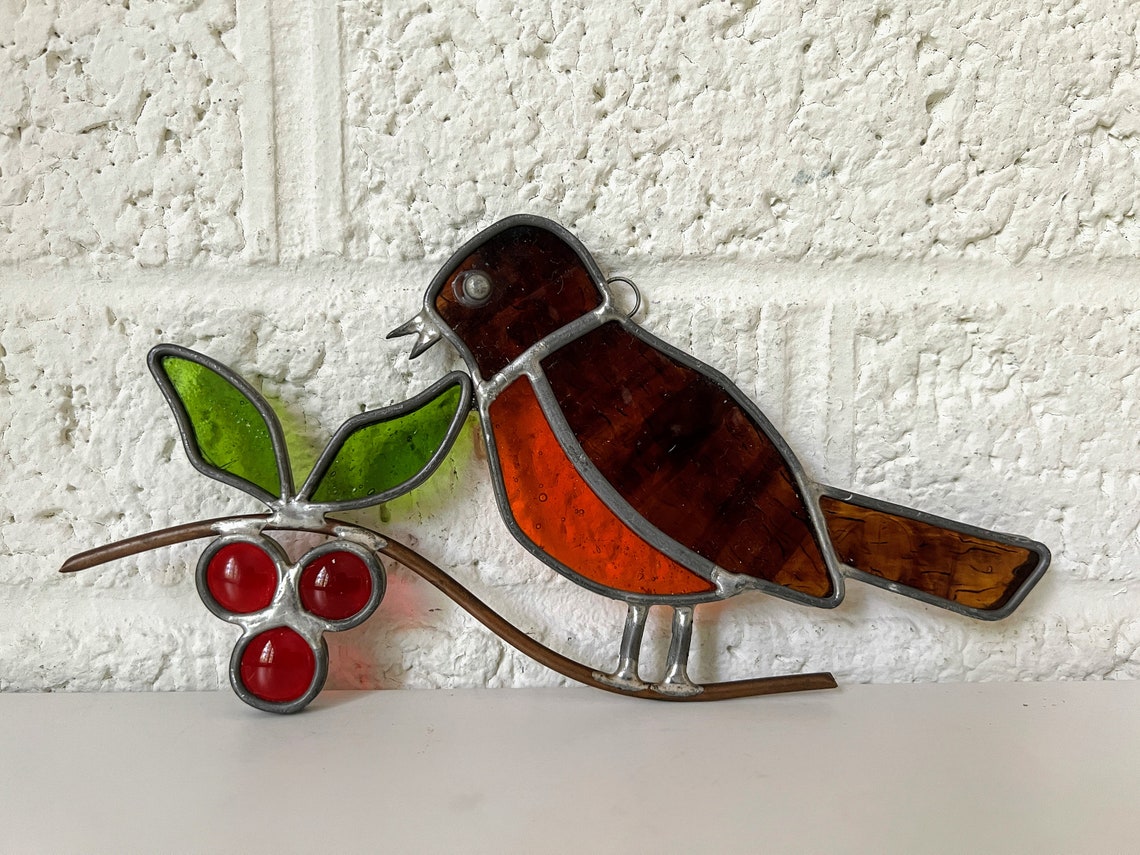 Vintage Robin Stained Glass Suncatcher Stained Leaded Glass - Etsy