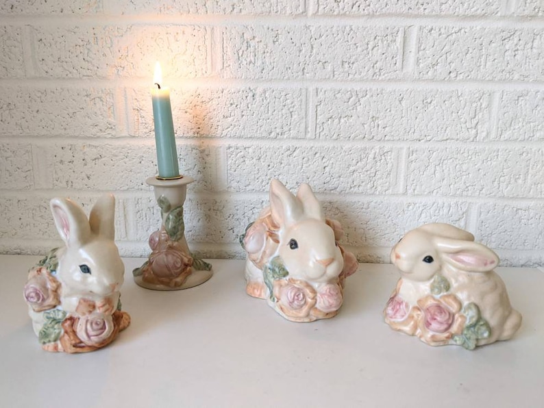 Vintage Bunny Figurine With Roses BRN China Baby Bunny - Etsy