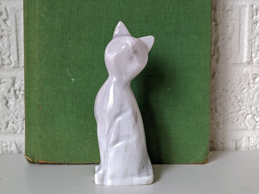 Vintage Carved Marble Cat | Carved Stone Cat Figurine - Etsy