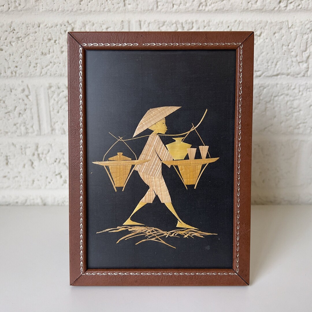 Vintage Asian Rice Straw Framed Art | Asian Scene | MCM - Etsy