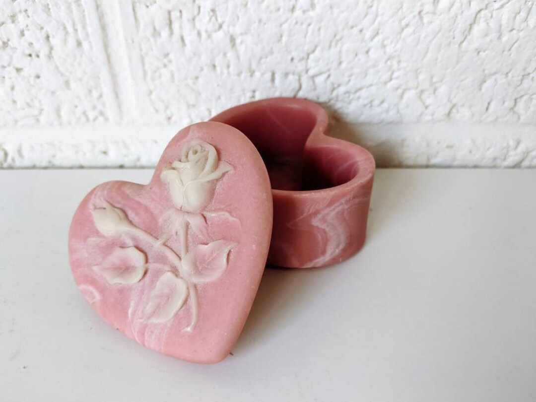 Vintage Incolay Heart Shaped Ring Box Pink With White Roses - Etsy