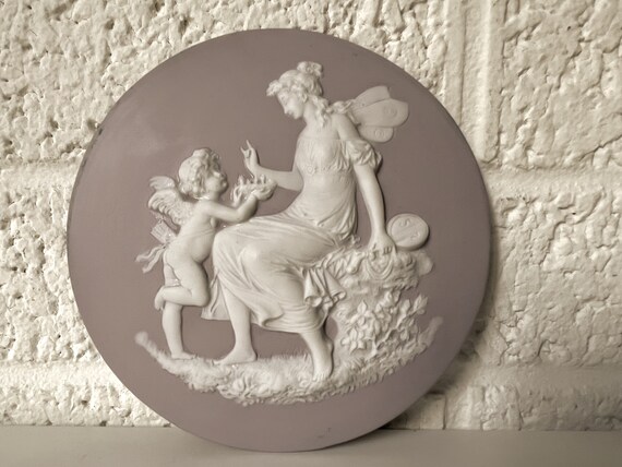 Vintage Plaque Featuring a Fairy and Cherub Incolay-like - Etsy